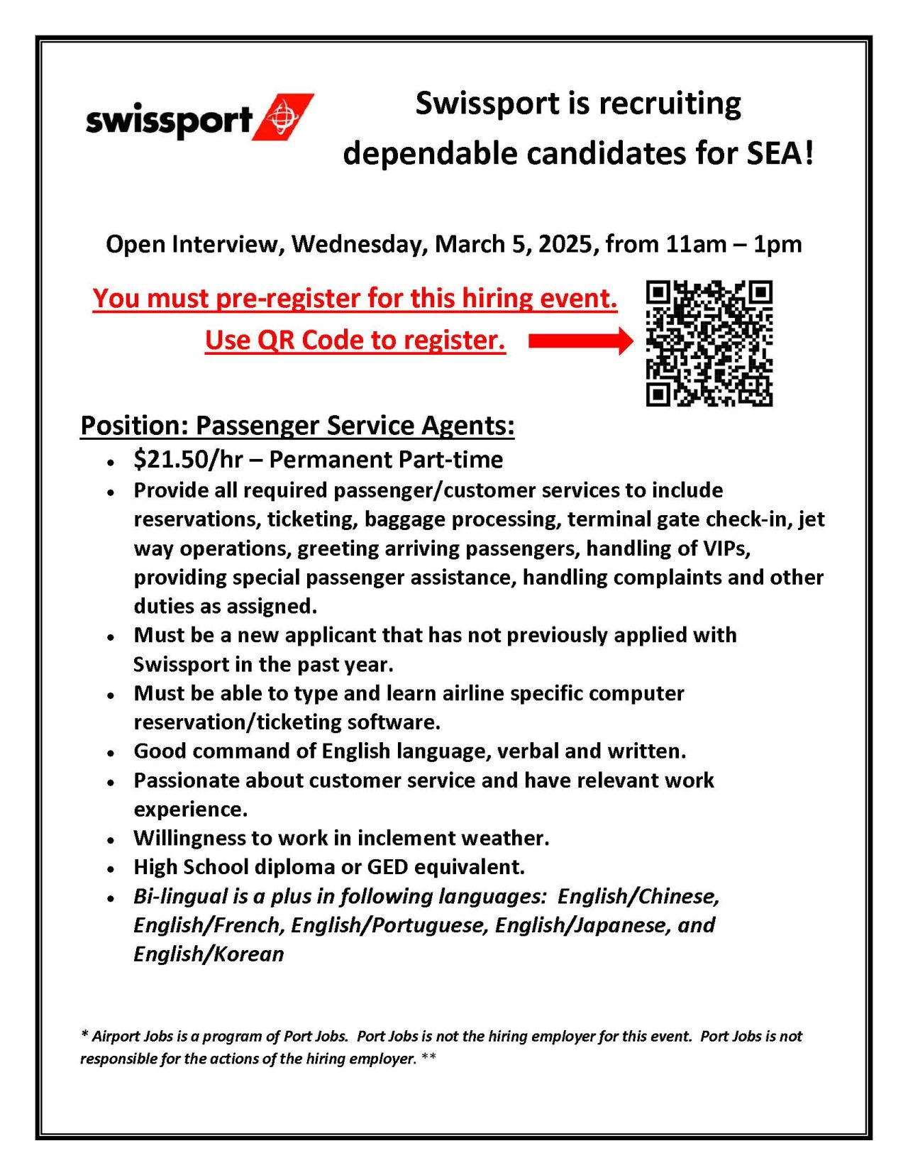 Swissport Passenger Service Agent Job Fair